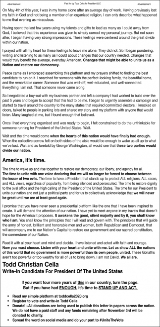 America, It's Time., Todd Christian Cella