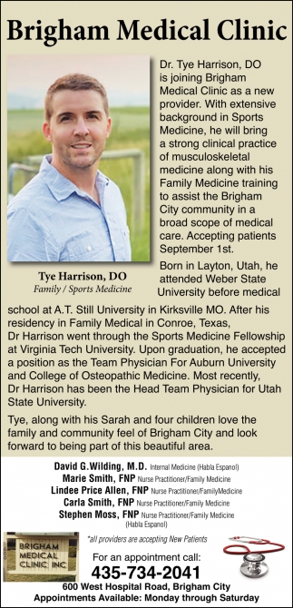 Appointments Available, Brigham Medical Clinic, Brigham City, UT